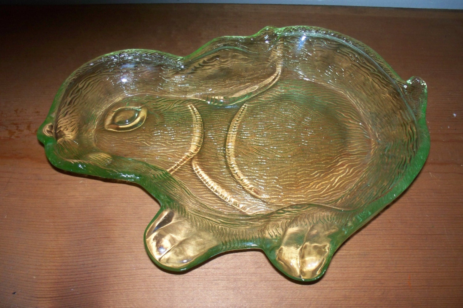 Celebrations Green Glass Bunny Rabbit Tray / Platter / Plate Vintage ...