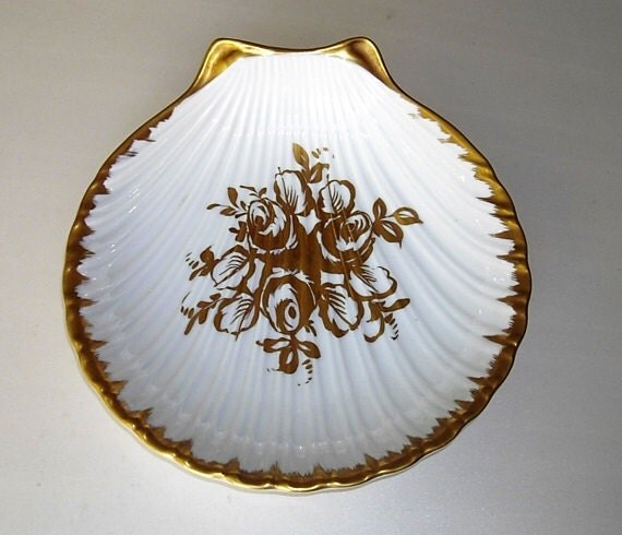 Vintage Shell Serving Bowl, porcelain, France, hand painted gilding ...