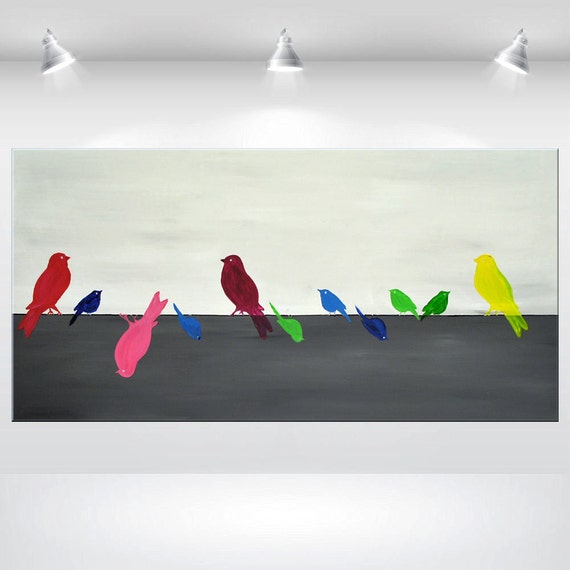 Items similar to Abstract Painting art Birds colorful contemporary art ...