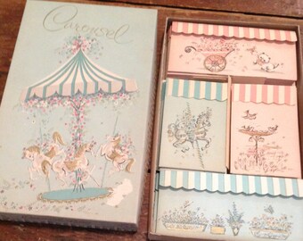 REDUCED! Boxed set of unused vintage carousel note cards from the 1960s ...