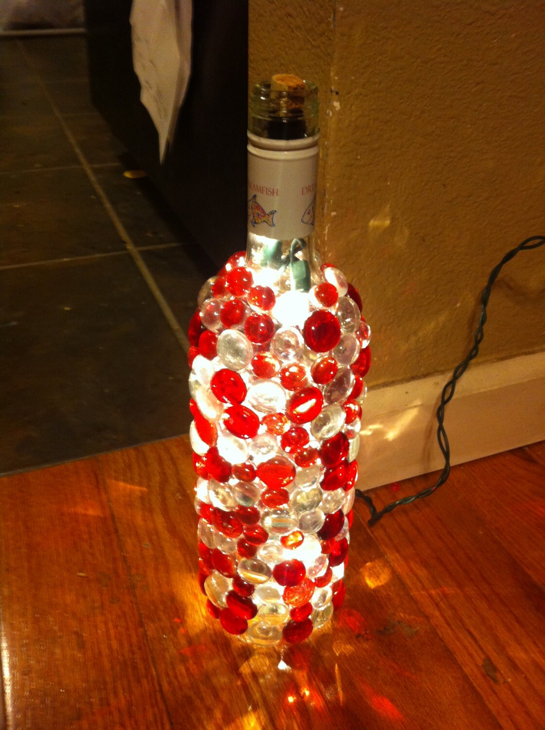 Glass Gem Embellished Lighted Wine Bottles Night Light Or