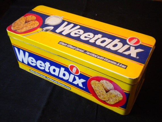 Vintage 1960s Tin Box Made in England Weetabix Advertisement