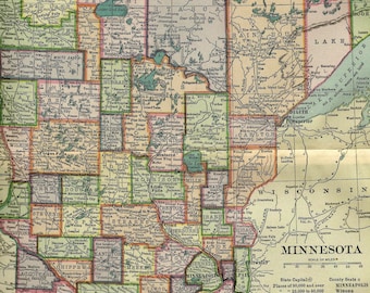Vintage Minnesota Map - 1905 Antique United States History Souvenir ...