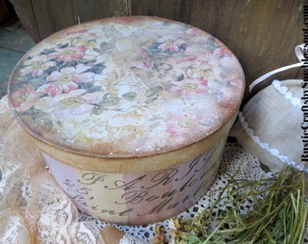 Hat Box-Cardboard Decoupage Box-Shabby Chic Storage Box- Keepsake Box ...