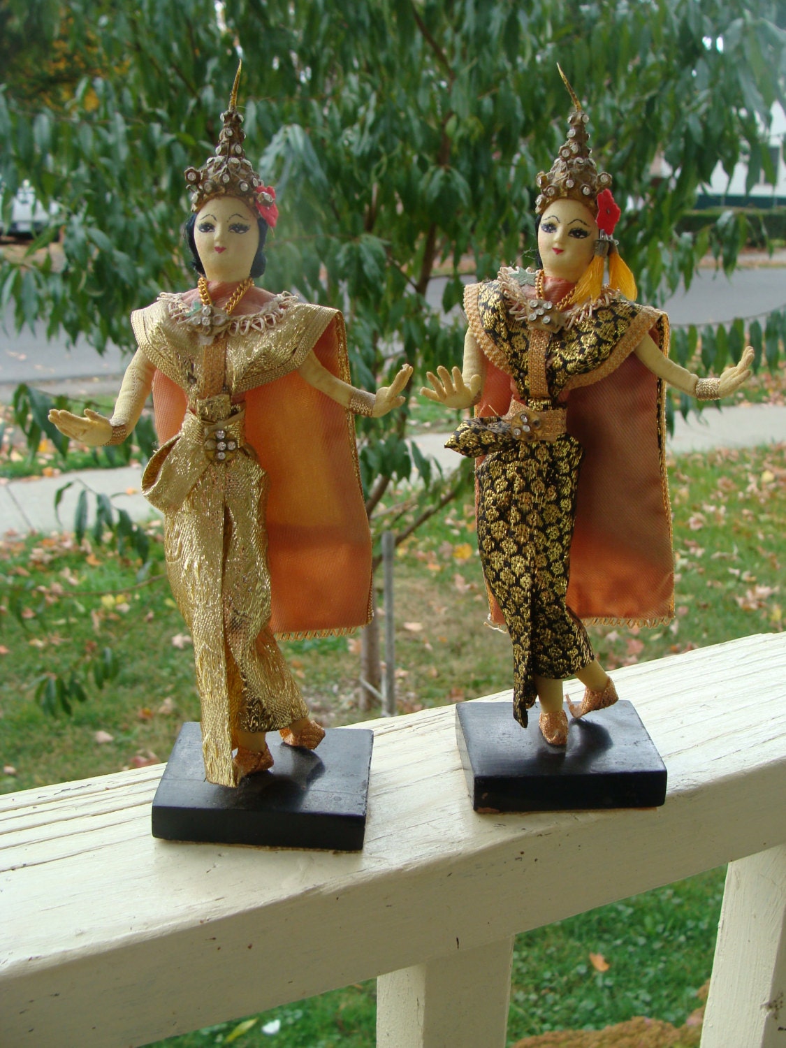 Set of Two Vintage Bali Dancer Figures Siam Thailand