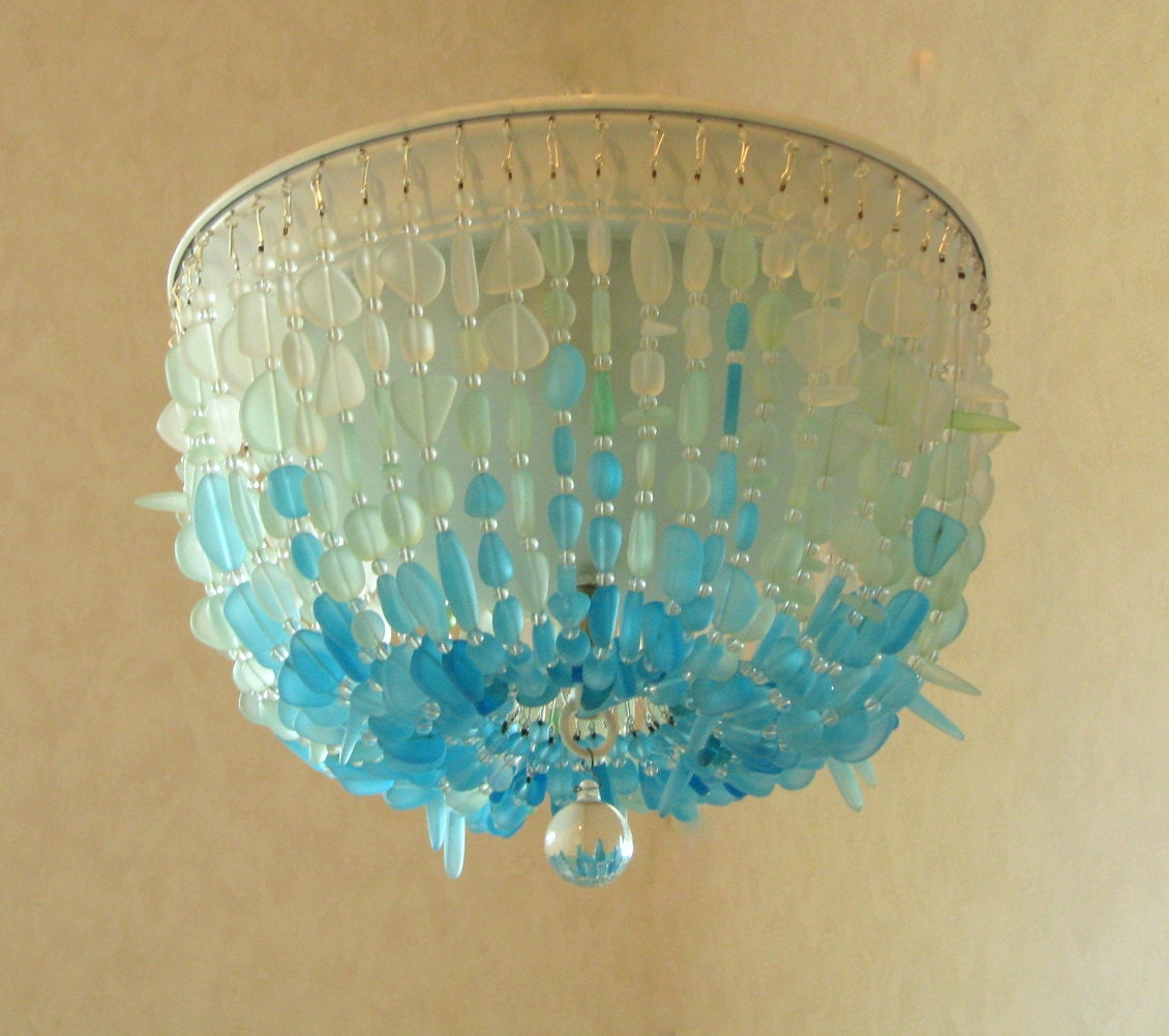 Sea Glass Chandelier Lighting Fixture FLUSH MOUNT Coastal