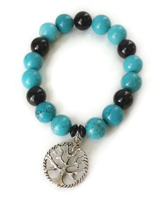 Tree Charm Bracelet Turquoise Color Bracelet Stretch by JensJemsWV