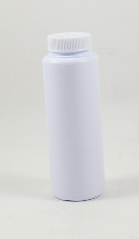 Set of 2 White HDPE Cylinder Powder Bottles 4 oz with Sifter