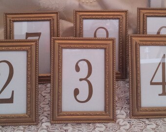 Gold Table Numbers, Wedding Reception Table, Framed Table Numbers, Custom