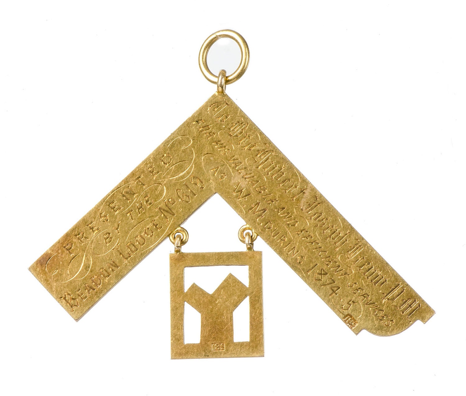 18k Masonic Past Master jewel medal 19th century square