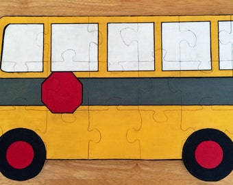 Large 20 Piece Wood School Bus Puzzle