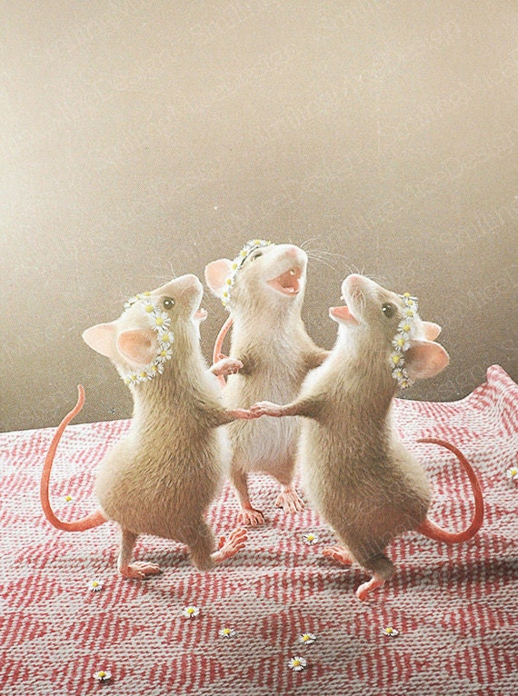 Items similar to Animal Art Print : DANCING MICE / wall art / art print ...