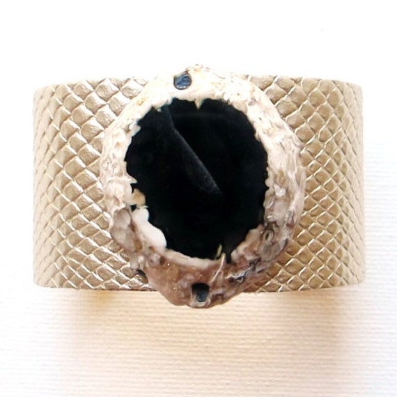 Designer Cuff Bracelet Champagne Gold Real Leather Python