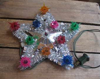 Vintage Lighted Silver Star Tree Topper Multi Color Lighted Star ...