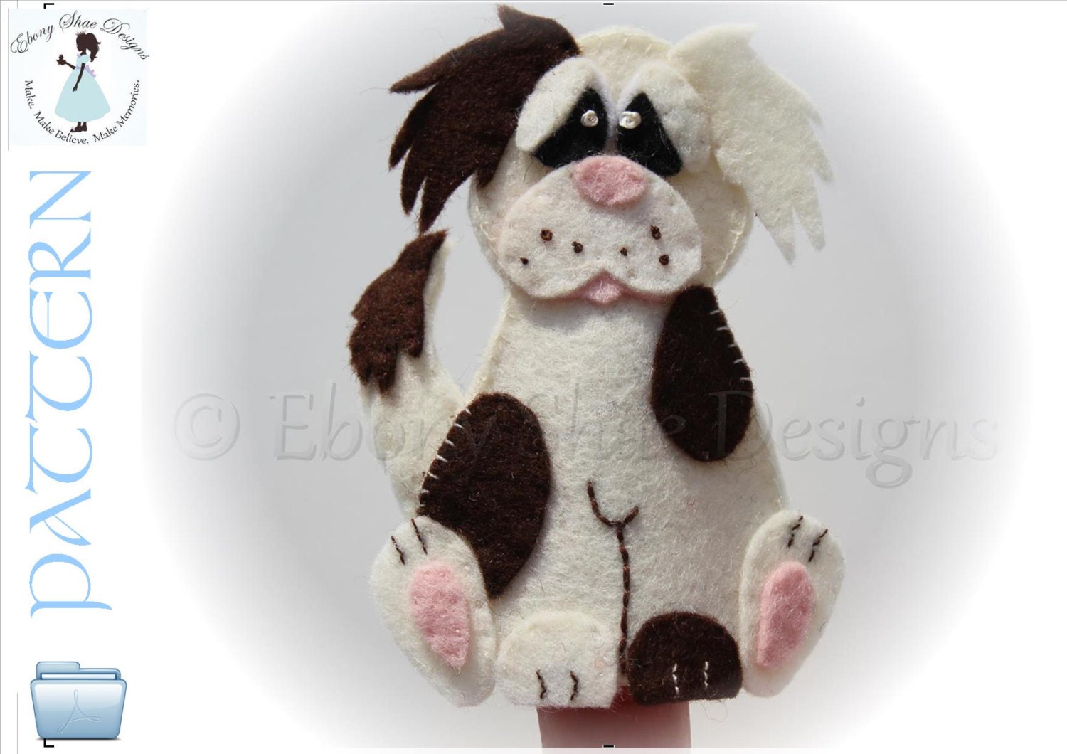 Felt Dog Finger Puppet sewing PATTERN.