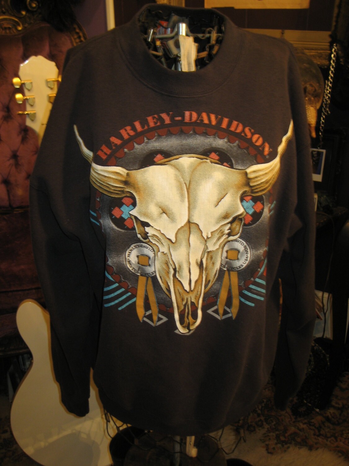 Vintage Harley Davidson Cow Skull Turquoise Concho 1986