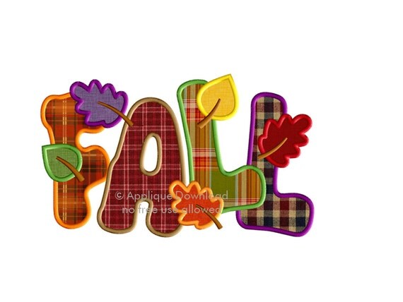 Fall with Leaves Word Art Applique Design Instant EMAIL With