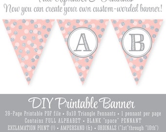 Blush Pink Gold Glitter Printable FULL ALPHABET Banner