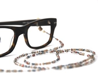 Grey Swarovski Crystals, blue & clear seed beads, Handmade eyeglass ...