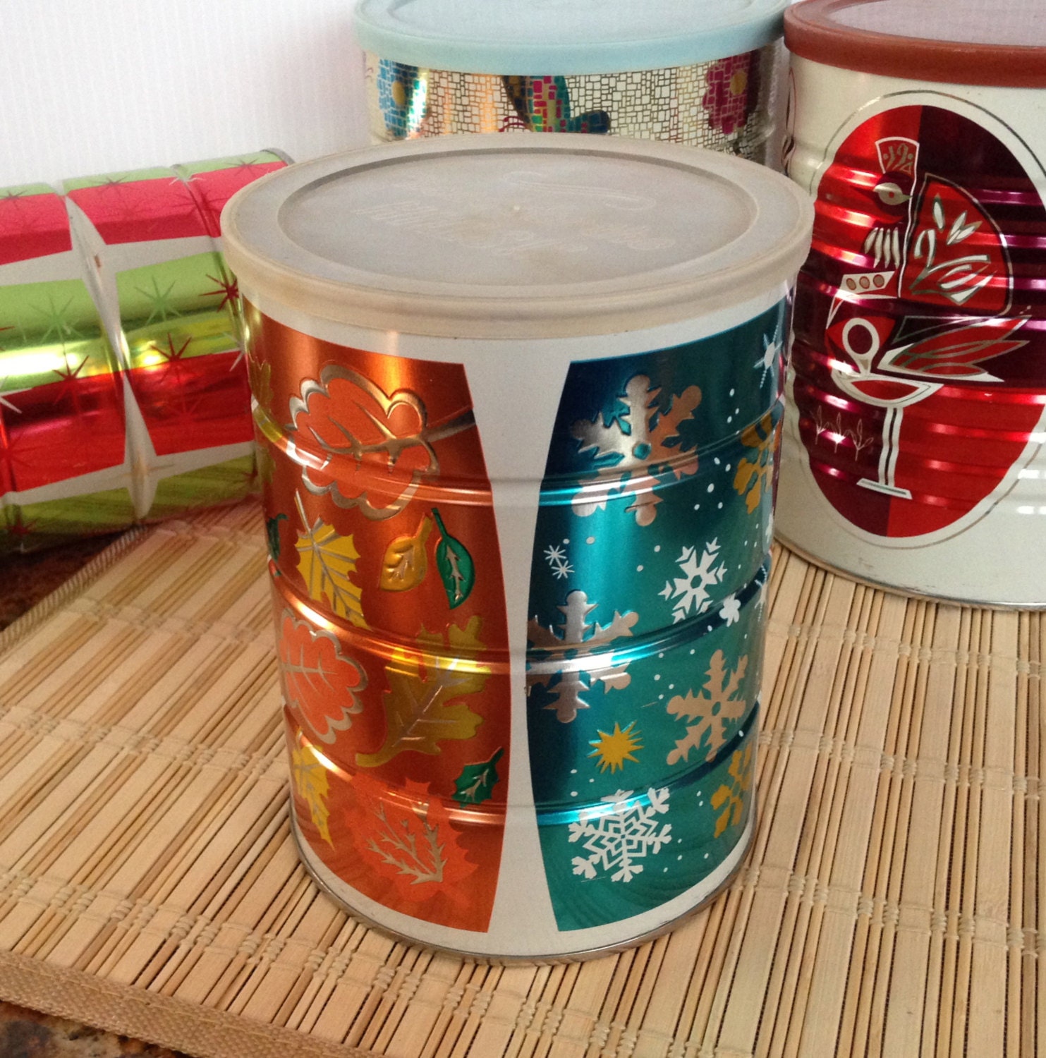 Vintage coffee tin container with a retro seasons design – Haute Juice