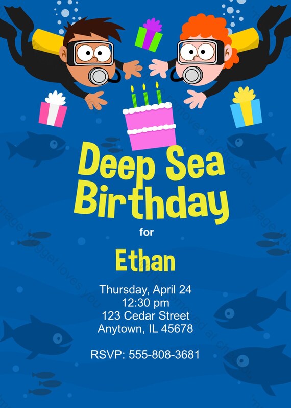 Scuba Diving Birthday Party Invitation printable birthday
