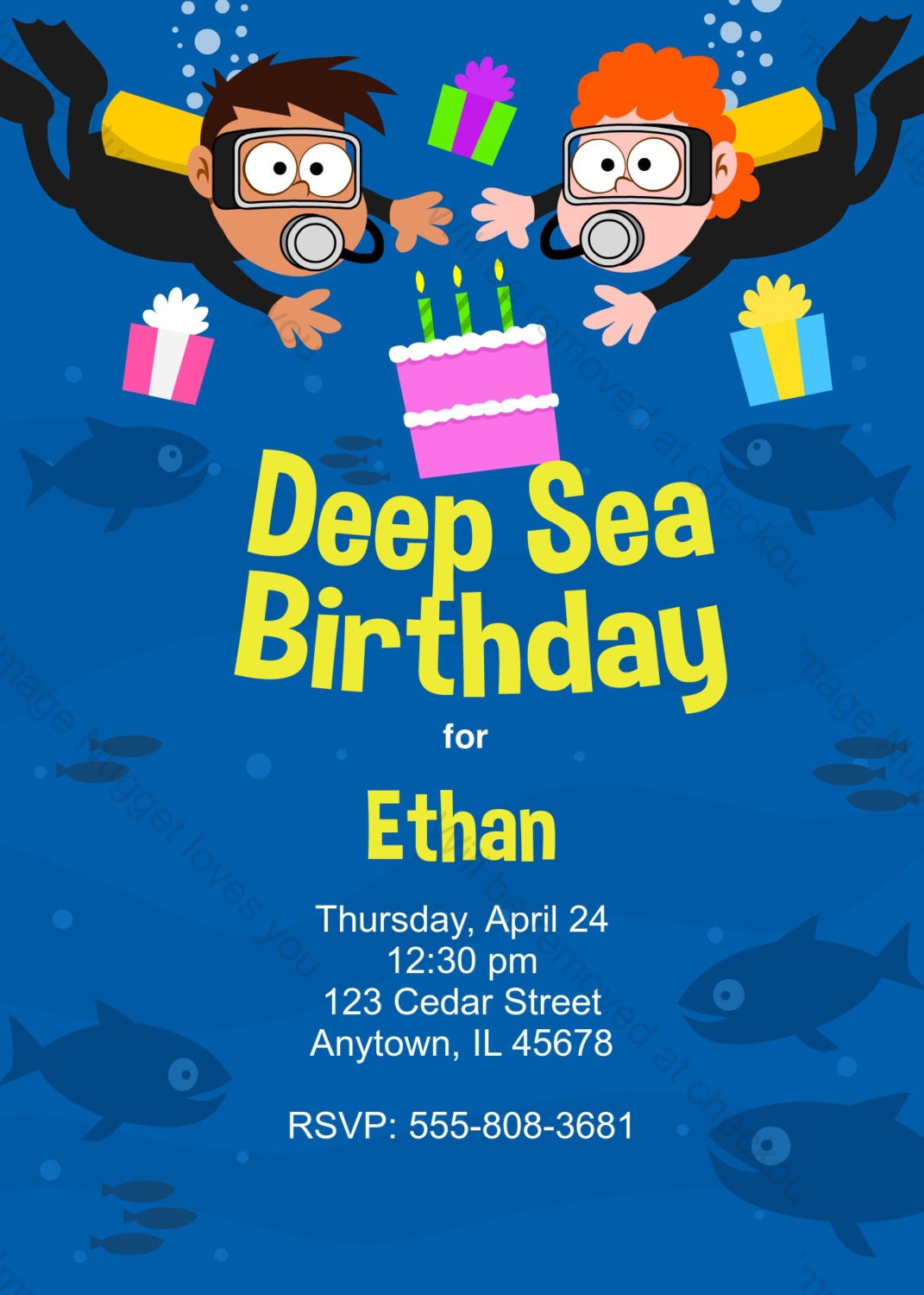 Scuba Diving Birthday Party Invitation printable birthday