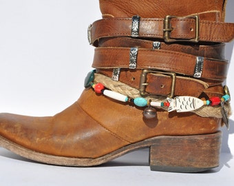 Boot bracelet, Handmade with carved bone , glass, gem stones, metal ...