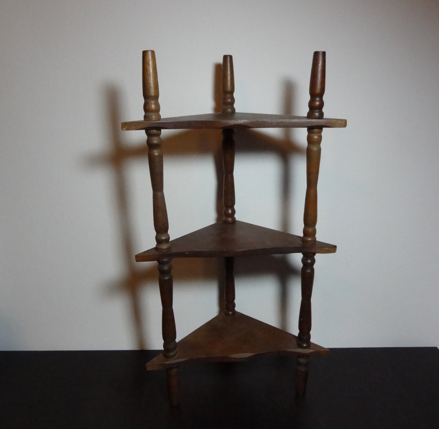 Vintage Three Tier Wooden Corner Counter or Wall Shelf – Rustic ...