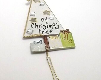 Oh Christmas Tree handmade ornament, vintage ornament, metal tree ...