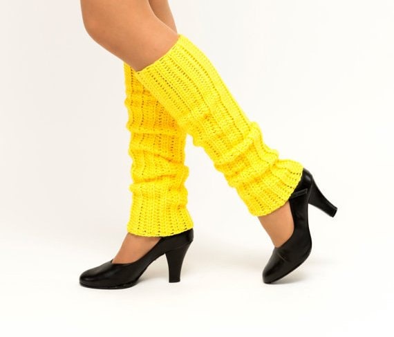 LAST PAIR-Bright Yellow Knit Leg Warmers Crocheted Leggings