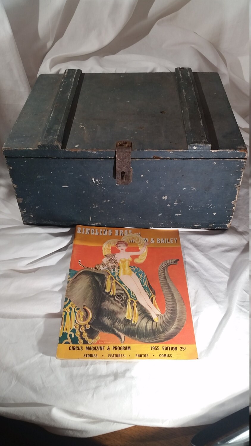 Vintage Circus Trunk Shabby Chippy Painted Wood Crate Chest Foot Locker ...