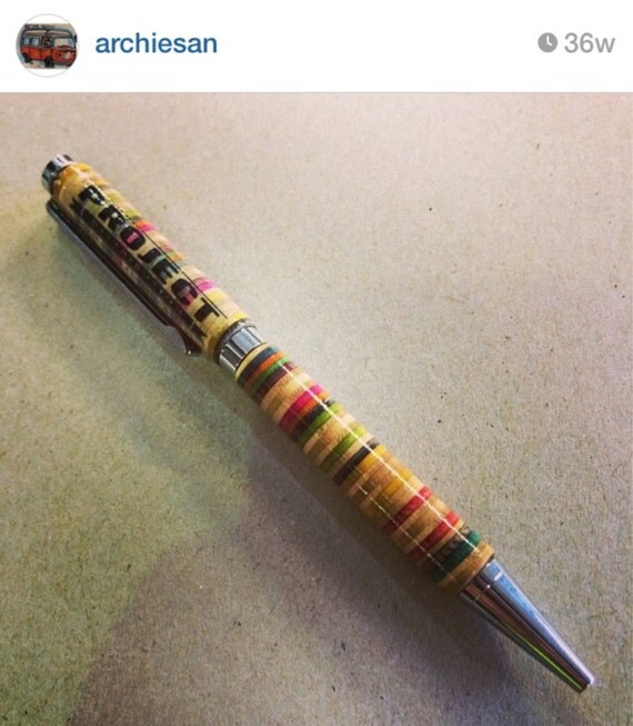 Recyled skateboard deck pen by Theparttimedrifter on Etsy