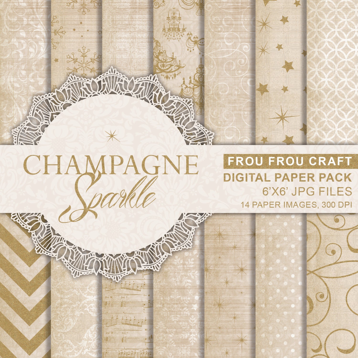 Winter Digital Paper Pack Champagne Instant Download Glitter