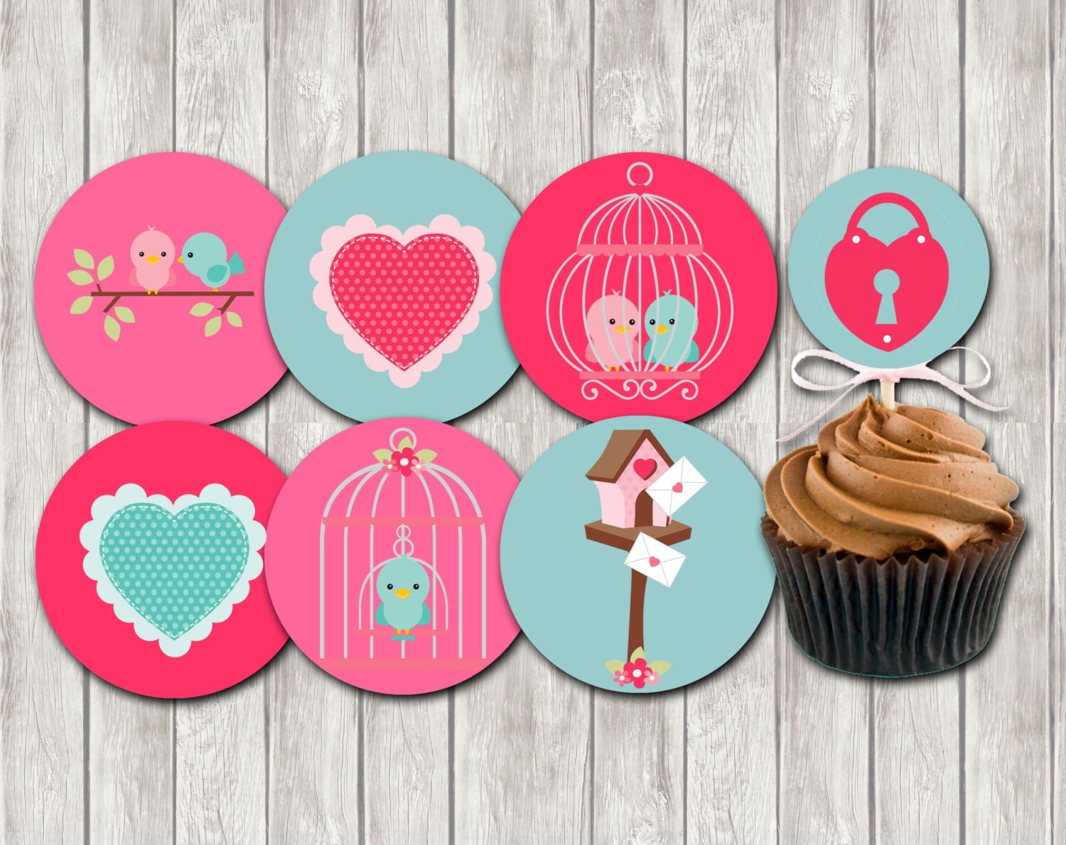 Love cupcake toppers-love birds cupcake toppers-party printables ...