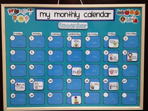 Monthly Kids Calendar Schedule Activity Chart Velcro