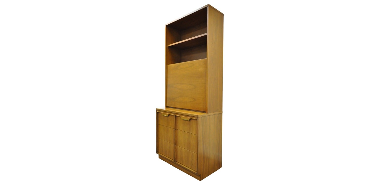 Vintage Mid Century Modern Basic Witz Walnut Drop Front Desk Bookcase ...