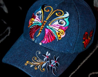 Orange Baseball Cap Queen Bird Silk Velvet by CharlesKingParis