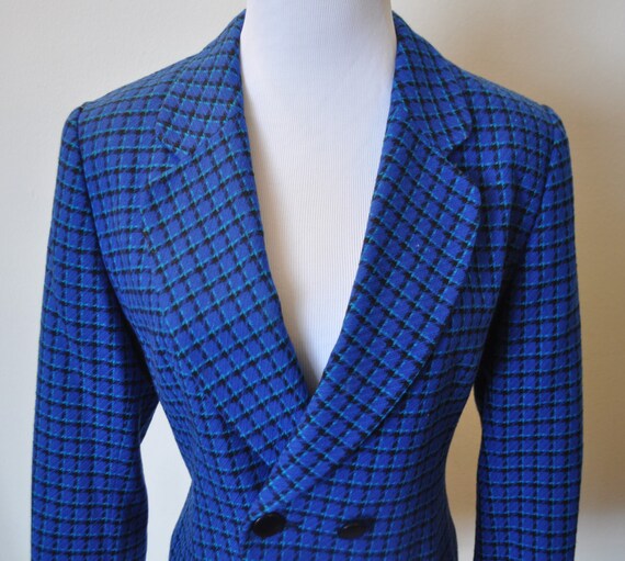Items similar to Electric Blue Plaid Pendleton Wool Crop Blazer Jacket ...