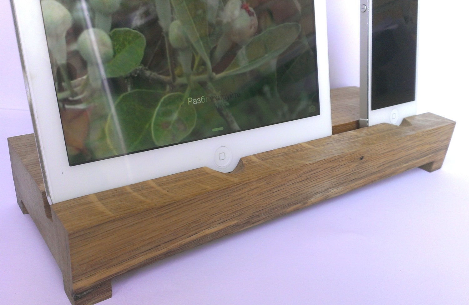 Dual iPhone iPad Wood Desk Stand Holder Smartphone by WOODINDECOR