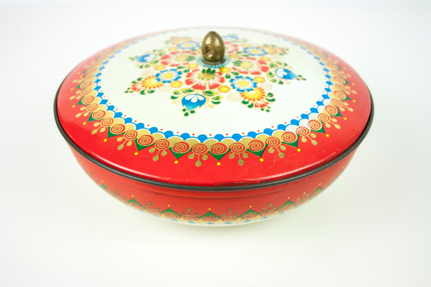 Large tin box, colorful vintage tin box, shabby chic antique tins ...