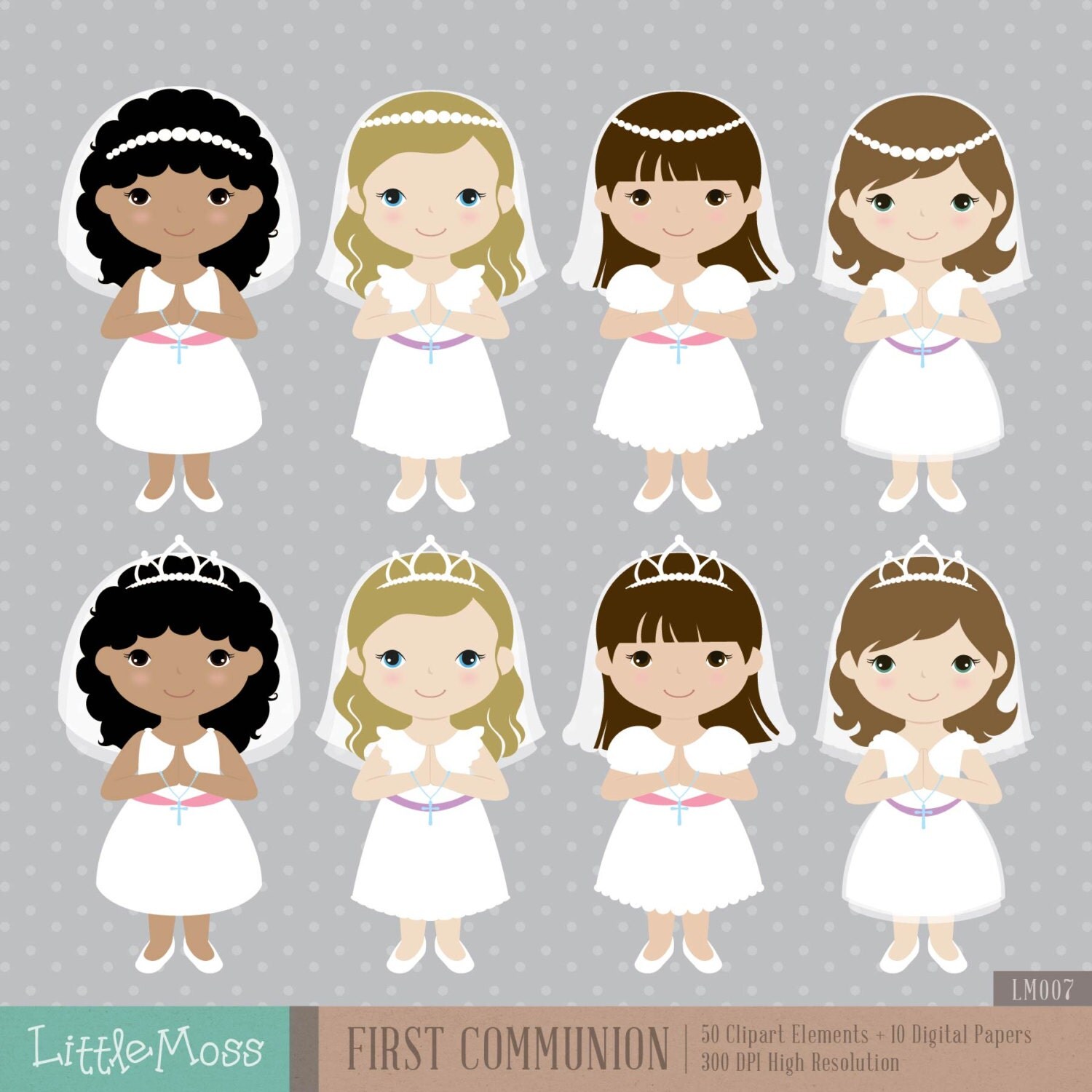 Girl First Communion Digital Clipart and Papers Communion
