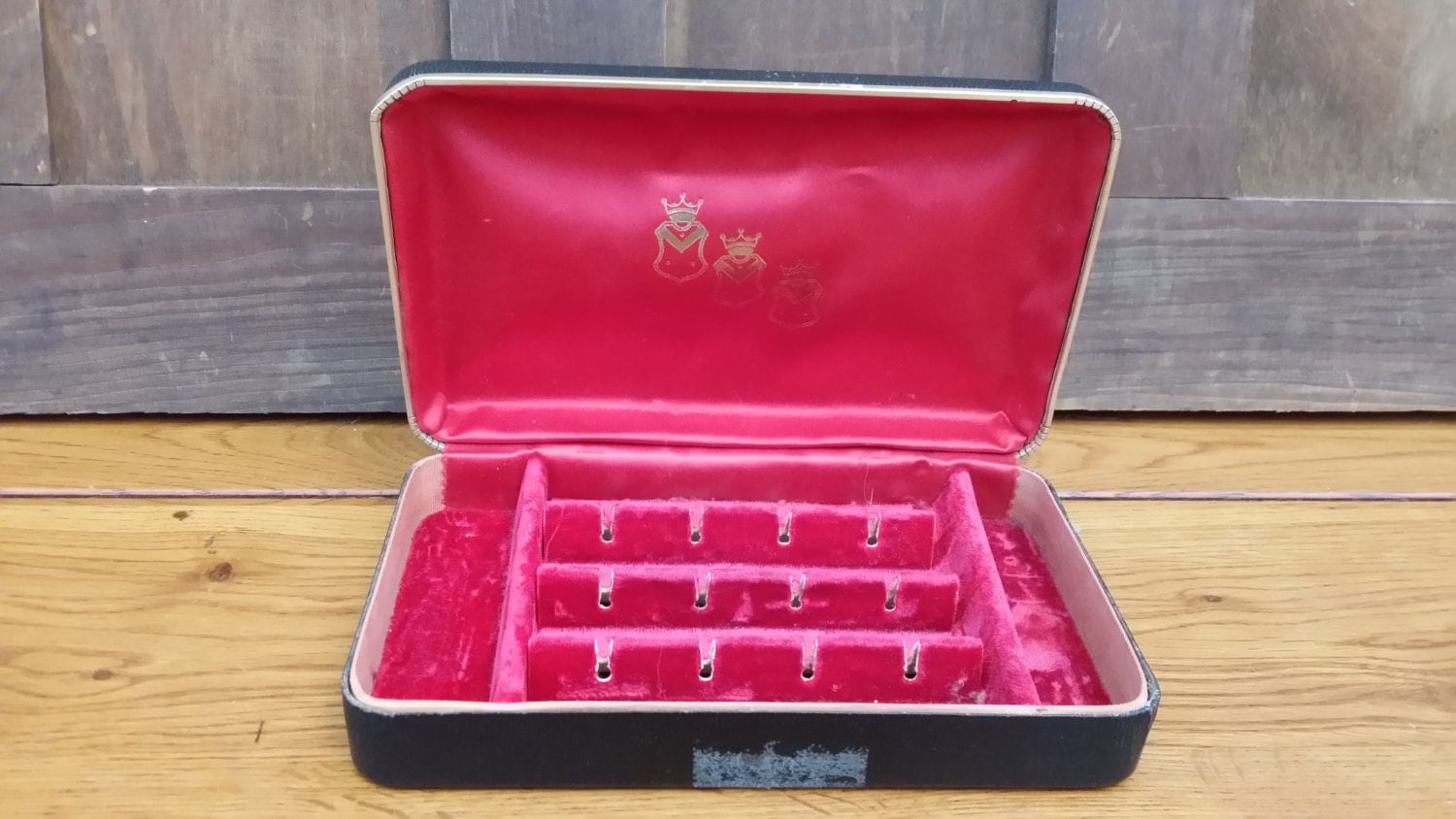 Vintage Black Faux Leather Men’s Jewelry Box With Red Velvet Inside ...