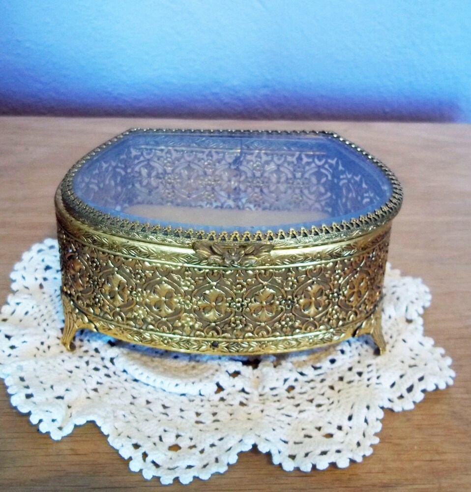 Vintage Hollywood Regency 1940s Filigreed Brass and Beveled Glass ...