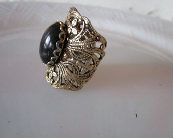 Vintage Victorian Style Full finger Cuff Ring Filigree brass black ...