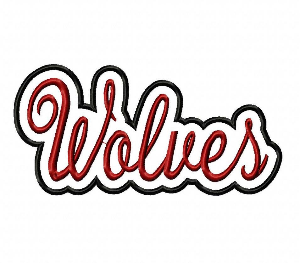 Wolves Script with a Shadow Embroidery Machine Applique Design