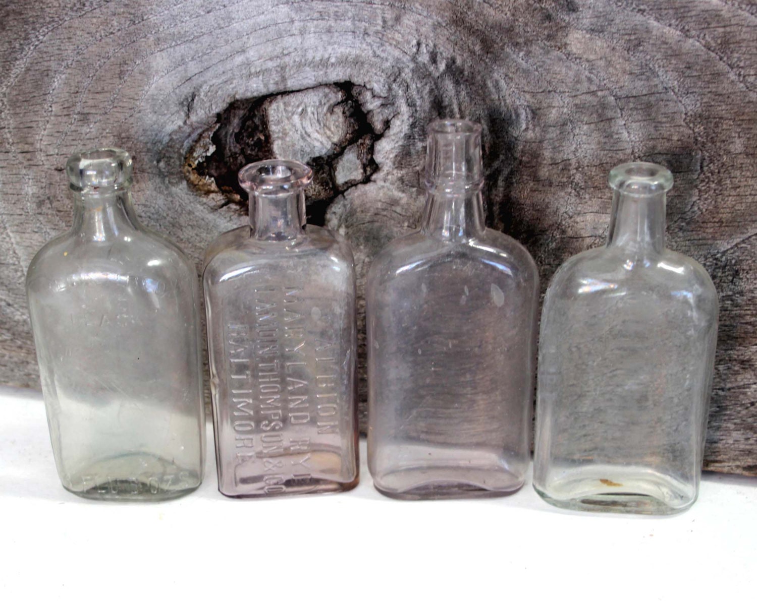 4 Vintage Flask Bottles / Rye / Whiskey Flask Collection