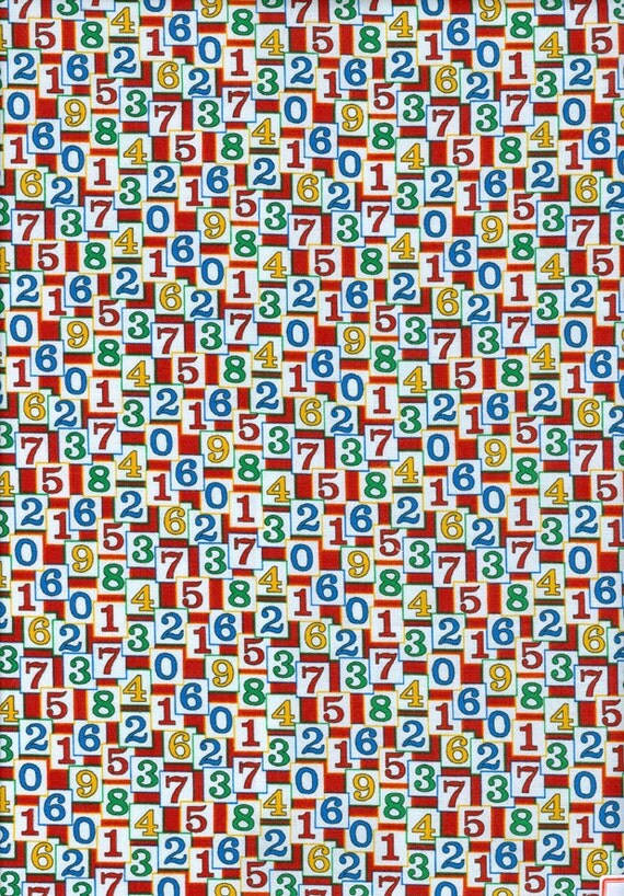 ABC 123 100% Cotton Fabric Tossed Numbers Colorful
