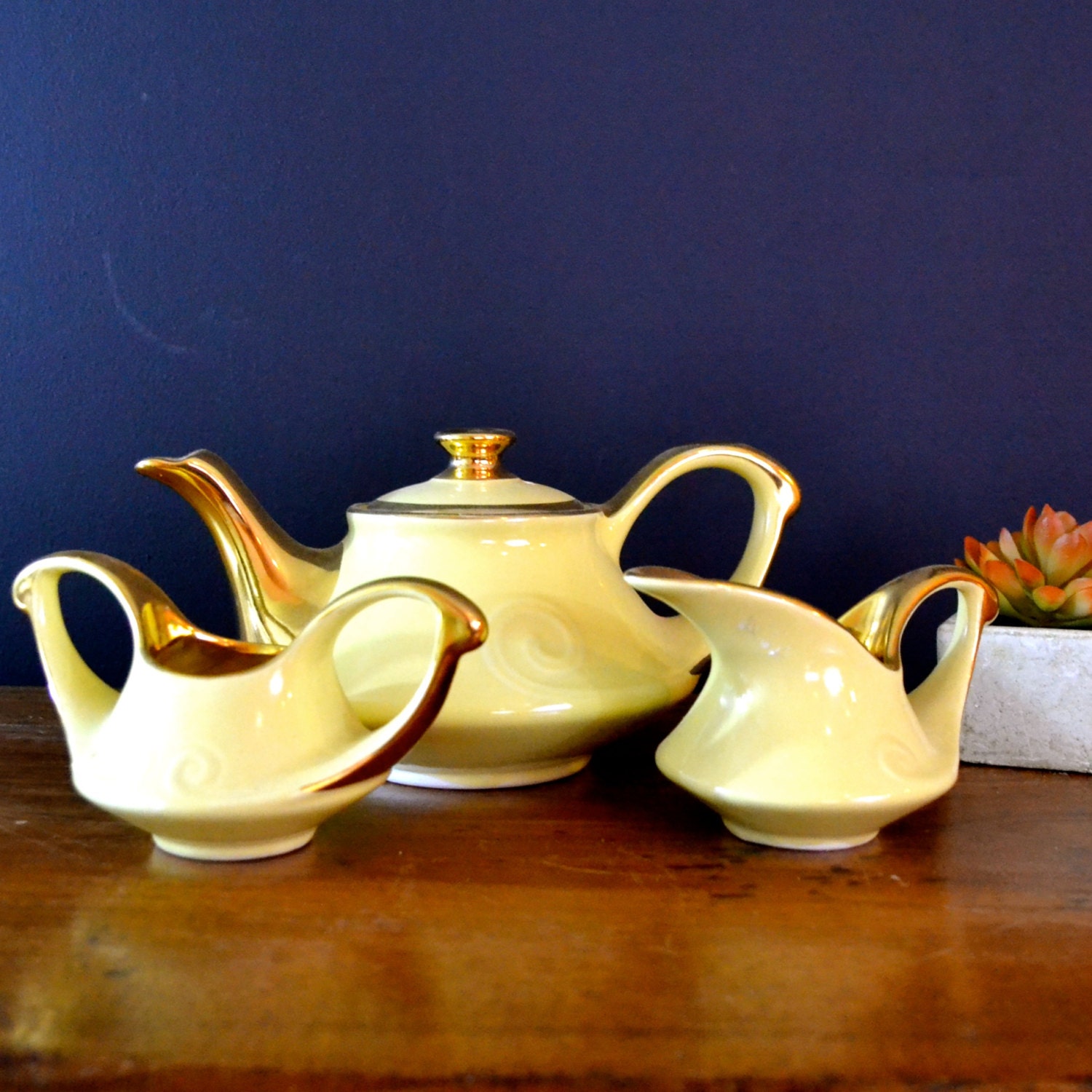 Vintage Yellow Tea Set Yellow and Gold Tea by ThoughtCakeLiving