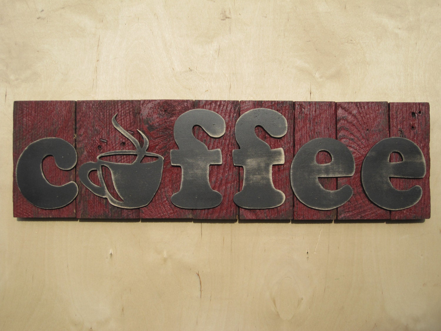 Rustic coffee sign barn red wood sign reclaimed wood