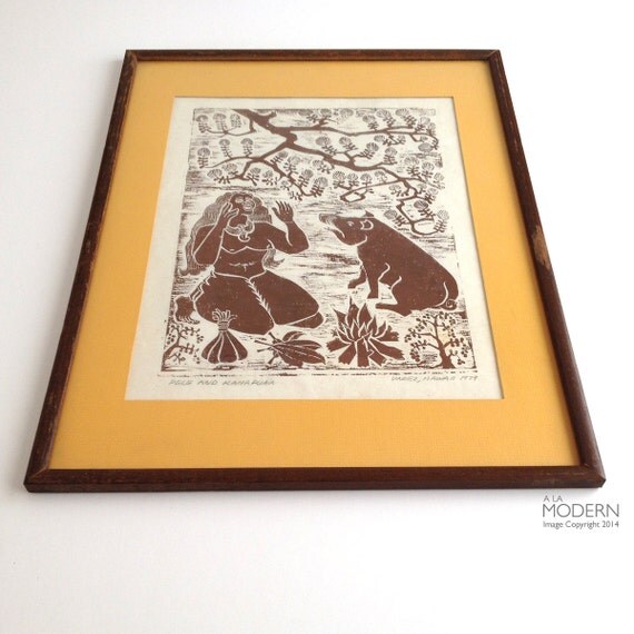 Dietrich Varez 1979 Hawaii Signed Linocut Print of Pele and